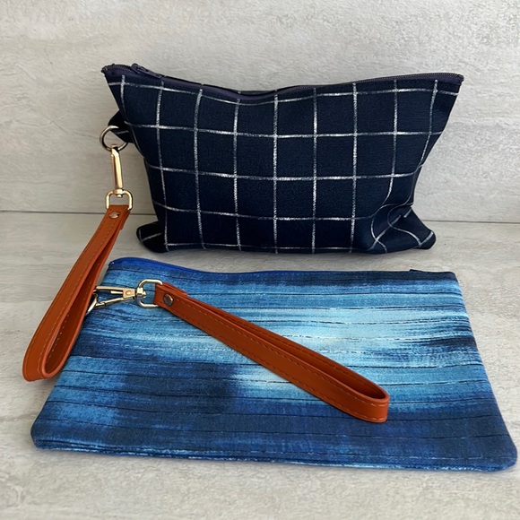 Handmade | Bags | Handmade Wristlets Blue Watercolor Print And Navy ...